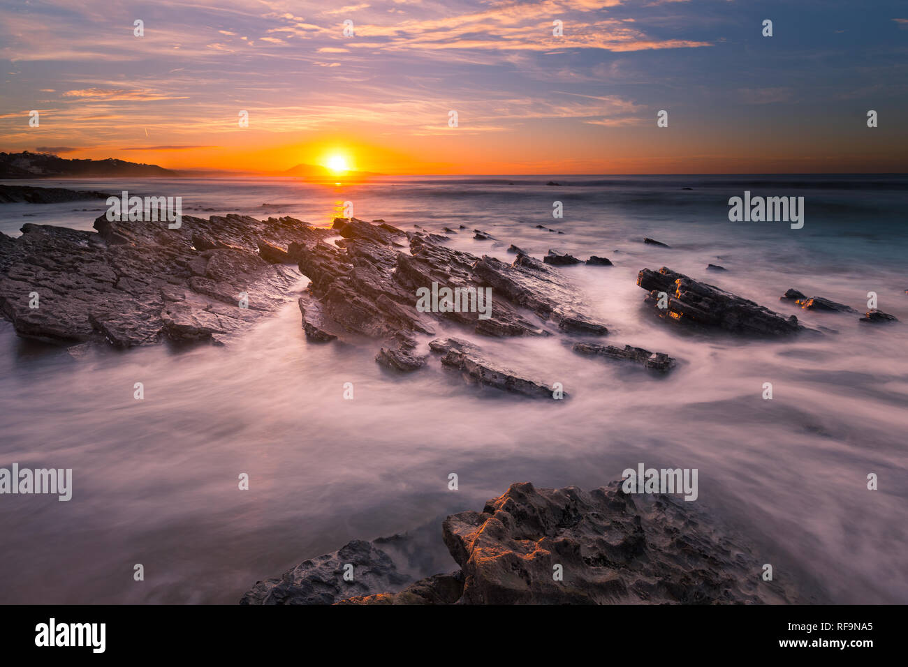 Sunset from Bidart's beach next to Biarritz at the North Basque Country ...