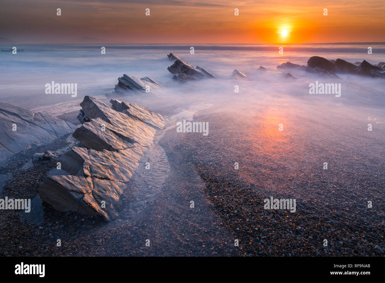 Sunset from Bidart's beach next to Biarritz at the North Basque Country ...