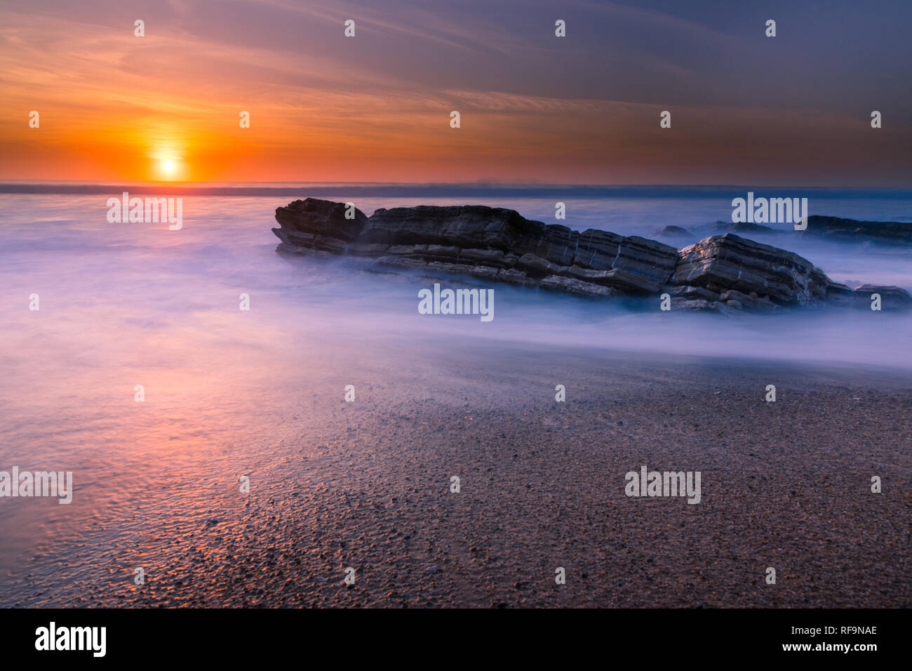 Sunset from Bidart's beach next to Biarritz at the North Basque Country ...