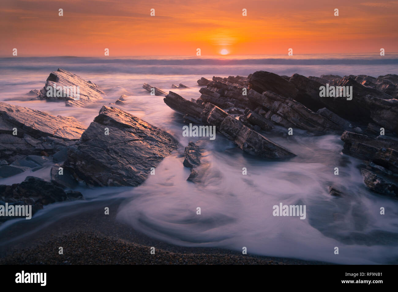 Sunset from Bidart's beach next to Biarritz at the North Basque Country ...