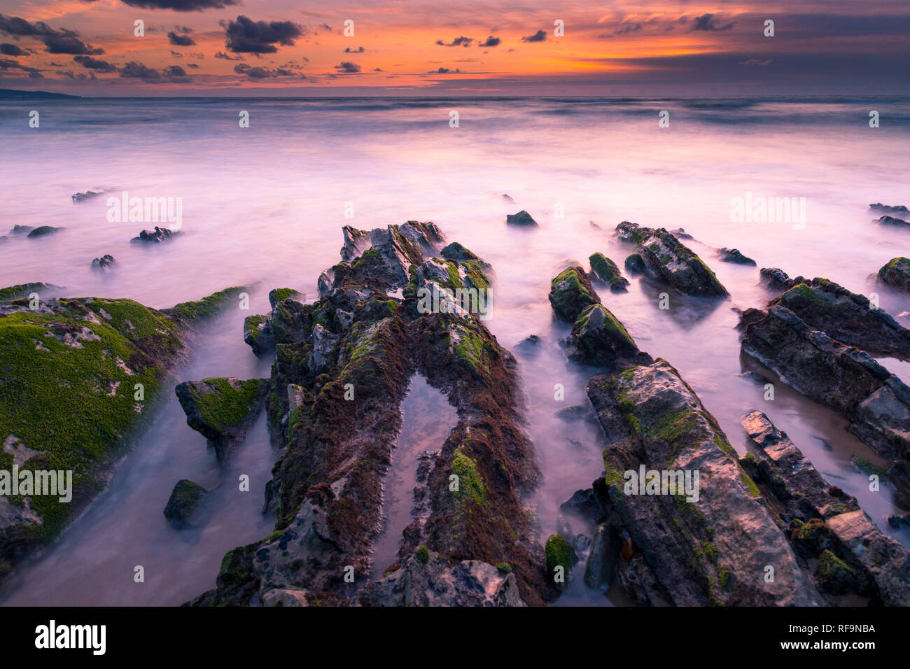 Sunset from Bidart's beach next to Biarritz at the North Basque Country ...