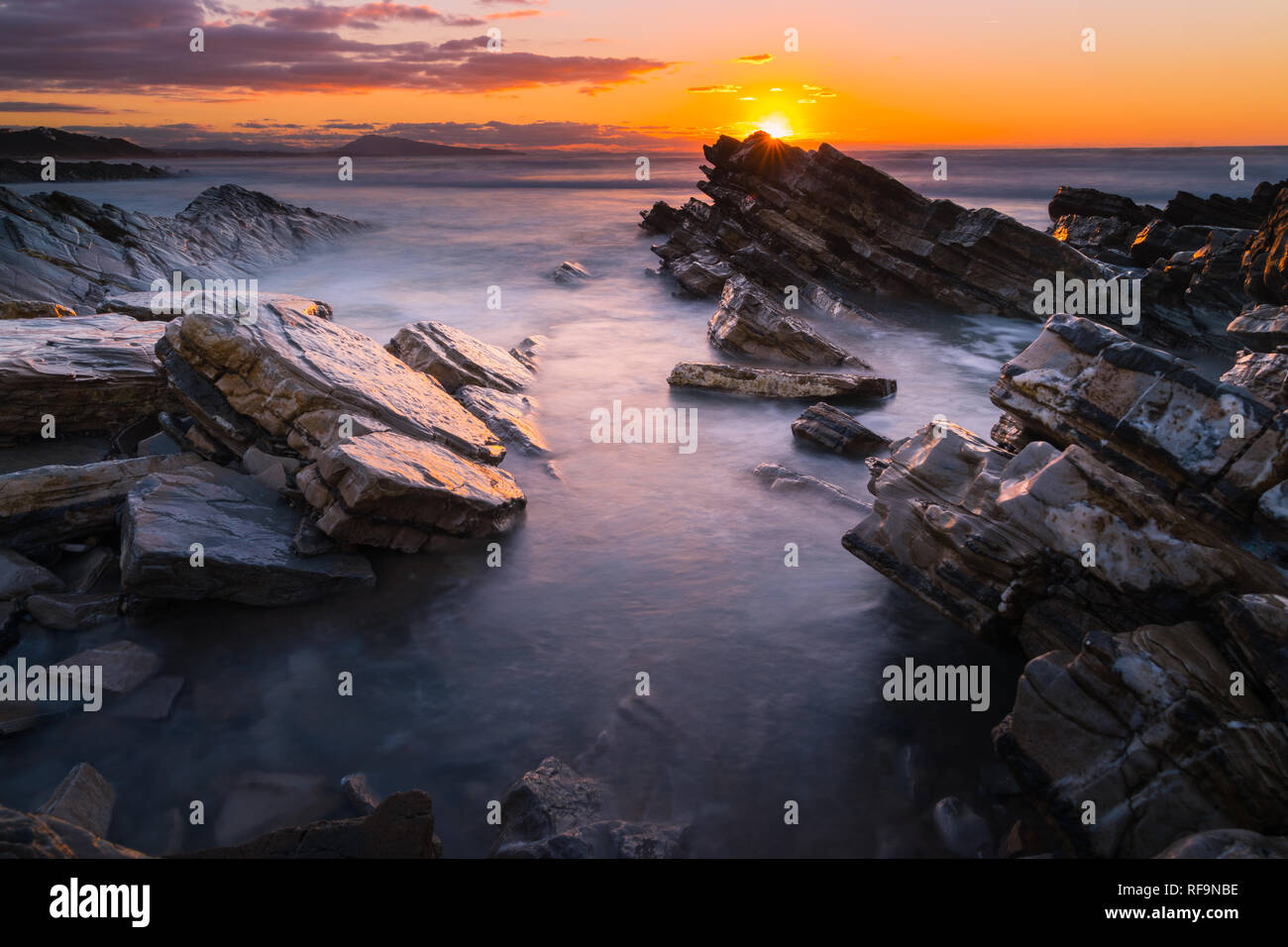 Sunset from Bidart's beach next to Biarritz at the North Basque Country ...