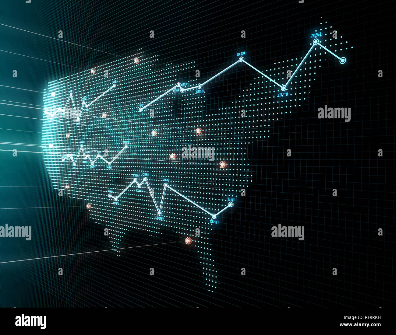 Financial stock market economic chart, map and economic index,USA map ...