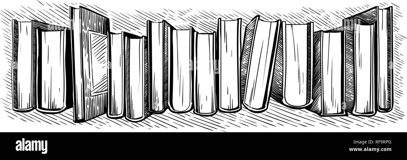 hand drawn sketch top view on library books vector illustration Stock ...