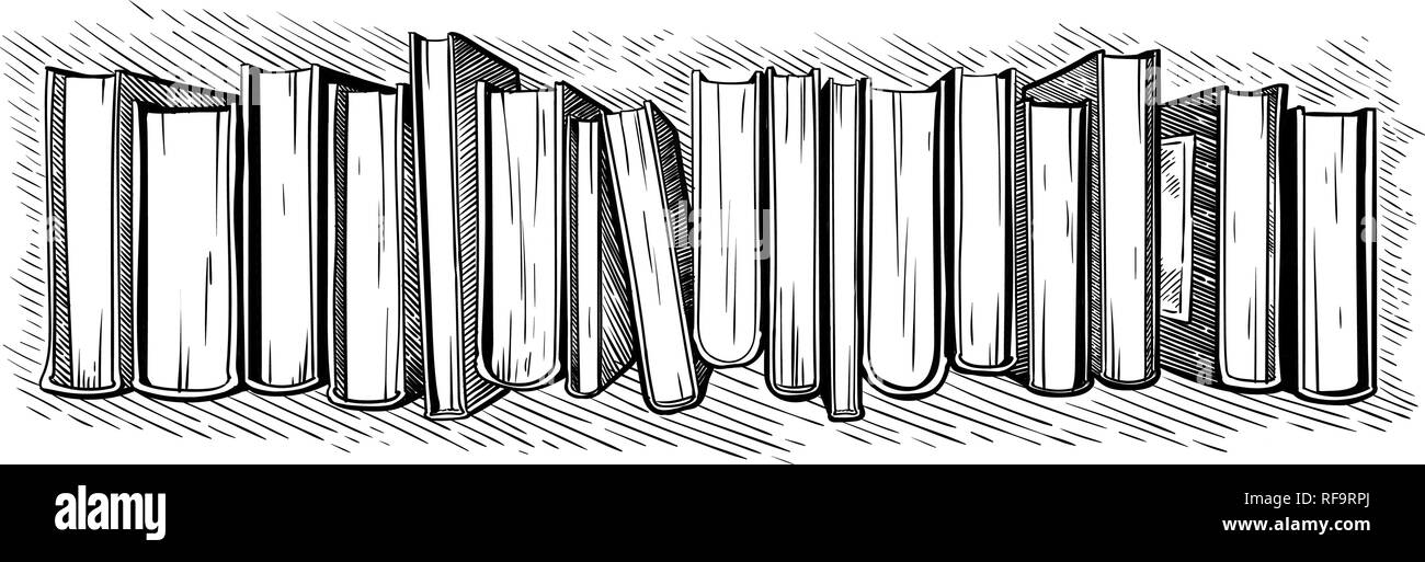 hand drawn sketch top view on library books vector illustration Stock ...