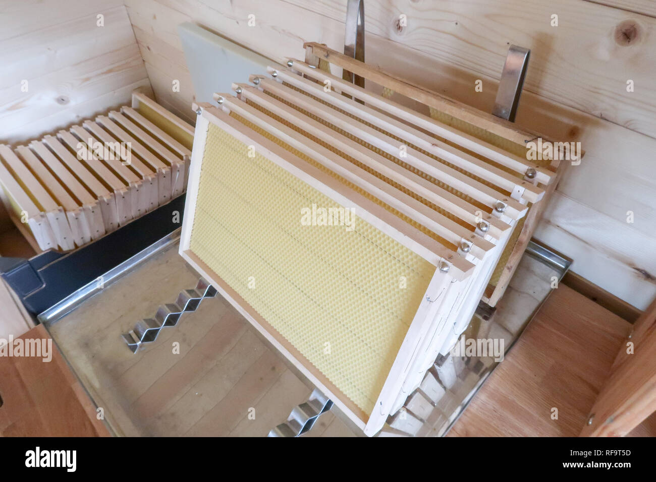 New frames for honeycomb construction, the beekeeper ready Stock Photo ...