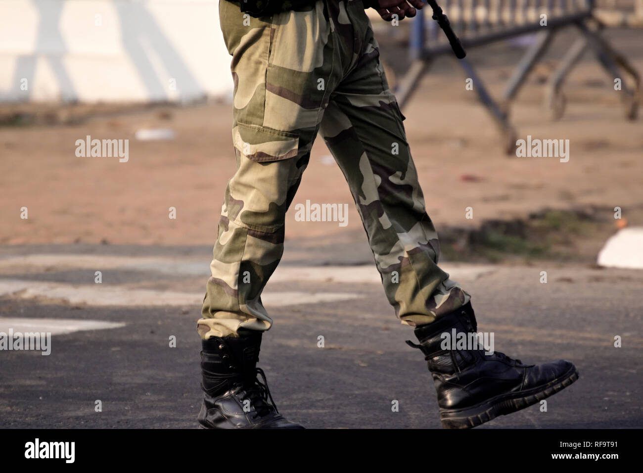Security guard with rifle standing on outside to protect the area Stock ...