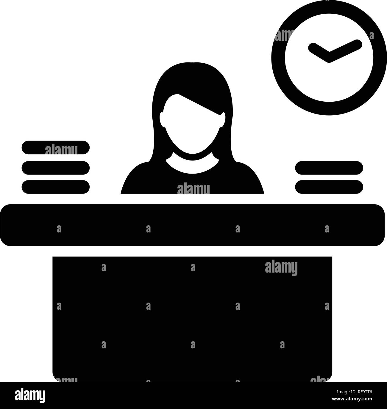 Worker icon vector female person avatar symbol with table for office ...