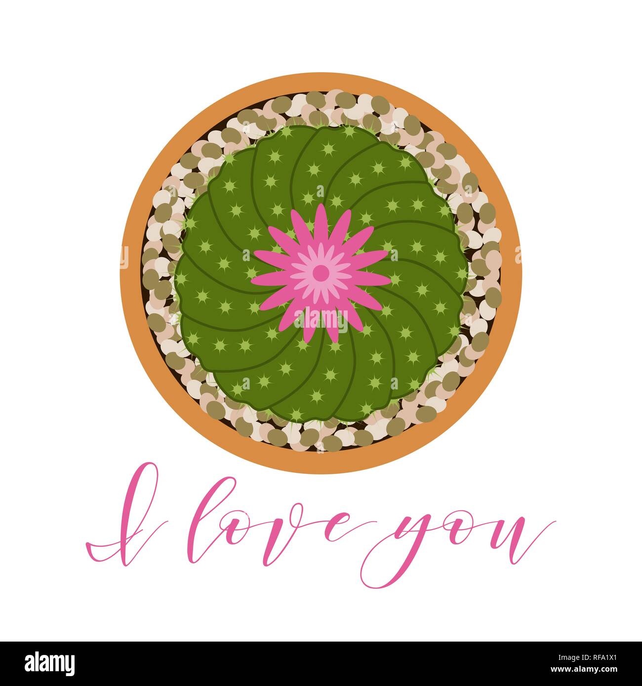 Vector illustration with blooming cactus and inscription I love you ...