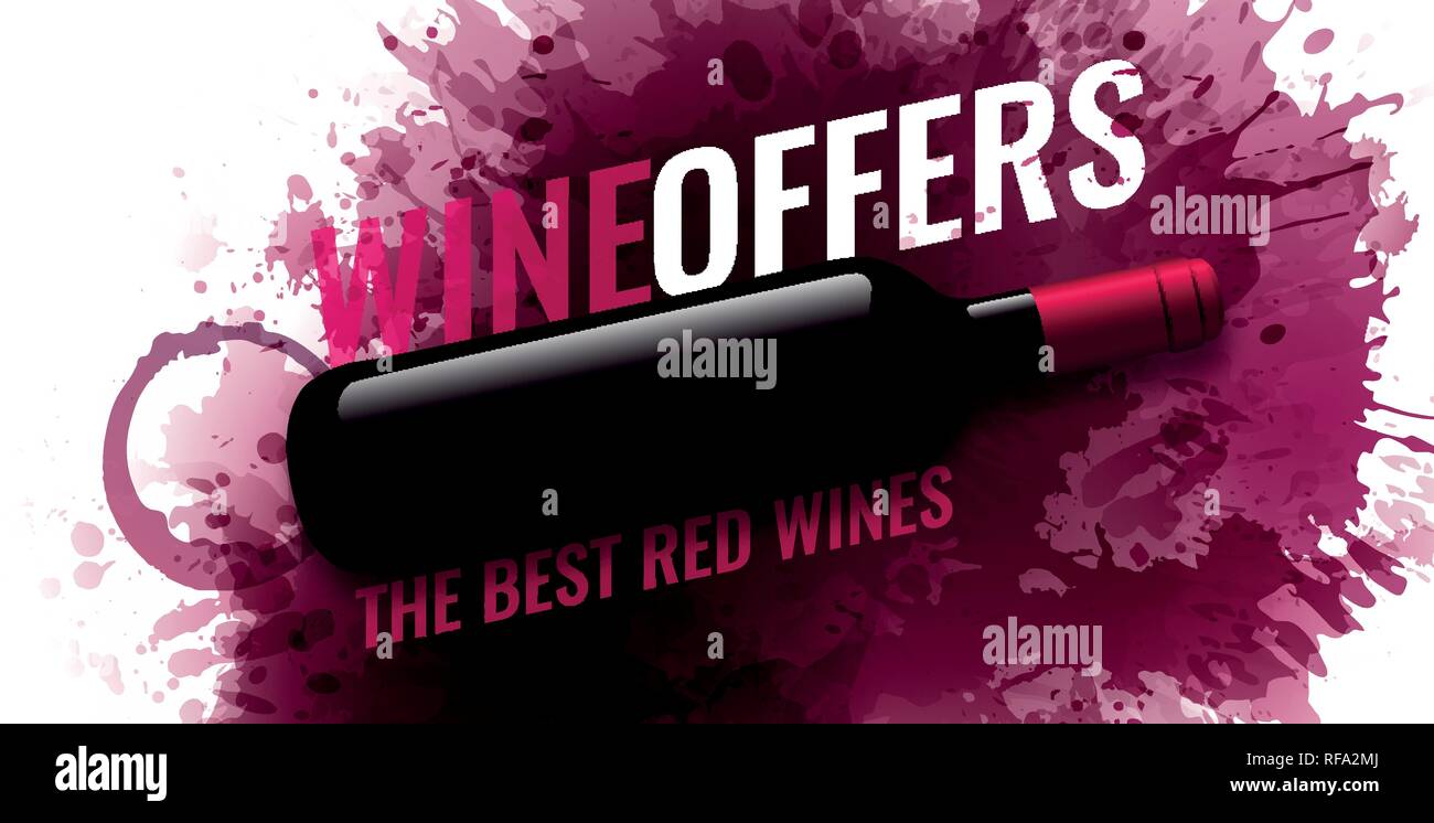 horizontal banner with wine stains background. Wine tasting text ...