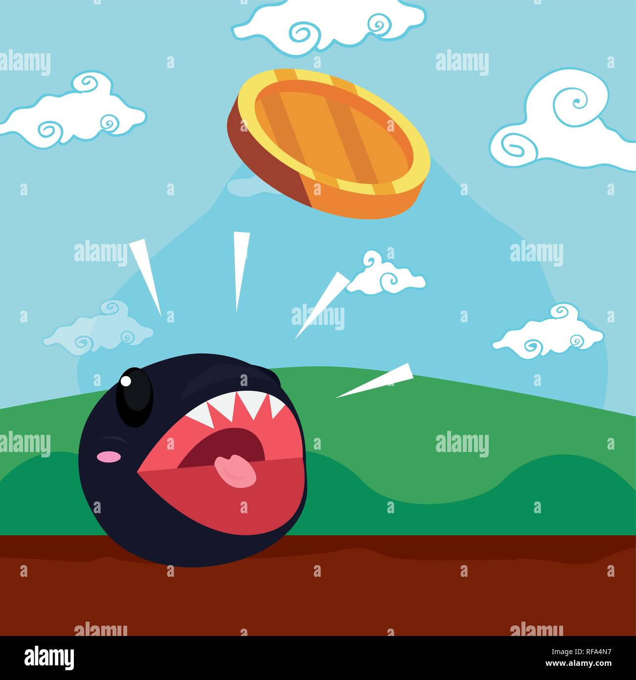 video game monster eat coins level world vector illustration Stock ...