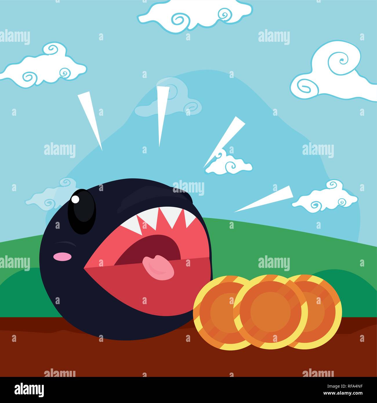 monster eating coins video game outdoor vector illustration Stock ...