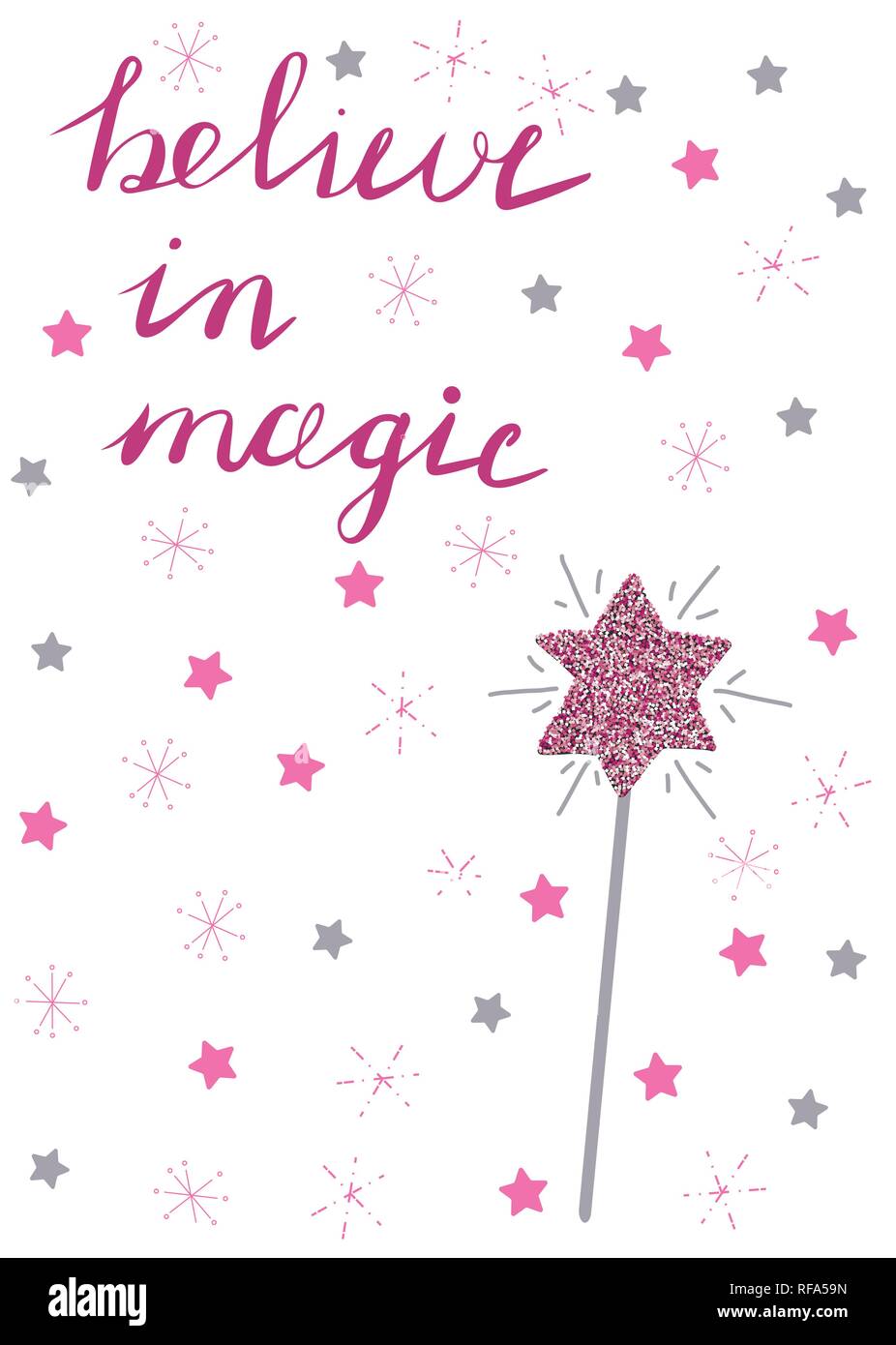 Hand lettered inspirational quote 'Believe in magic'. VECTOR ...