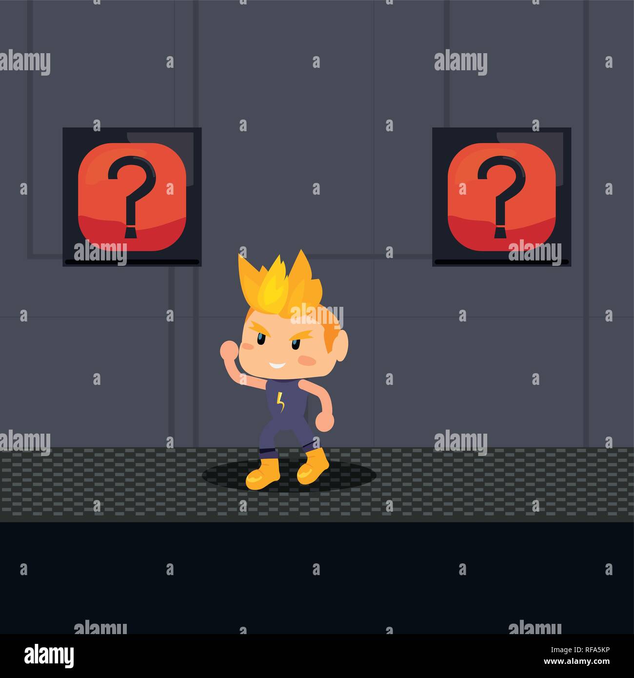 smiling bad boy video game mysterious boxes vector illustration Stock ...