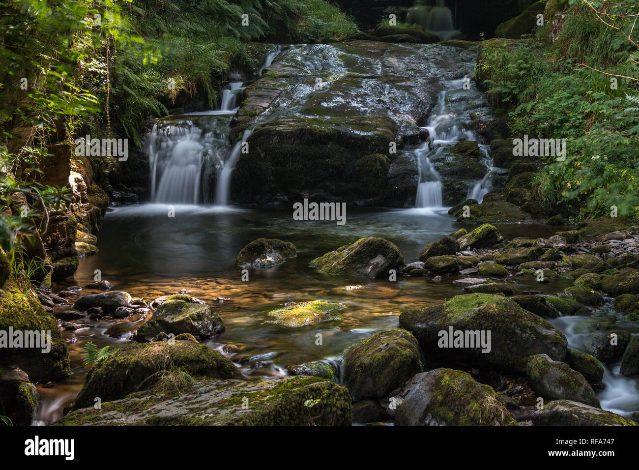 Pretty waterfall at Watersmeet, Devon Stock Photo - Alamy