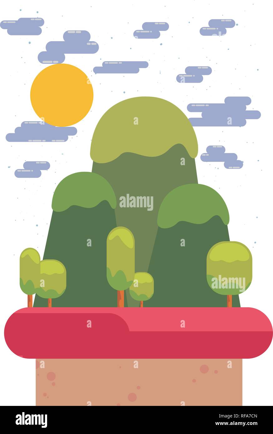 outdoor nature clouds mountains trees vector illustration Stock Vector ...