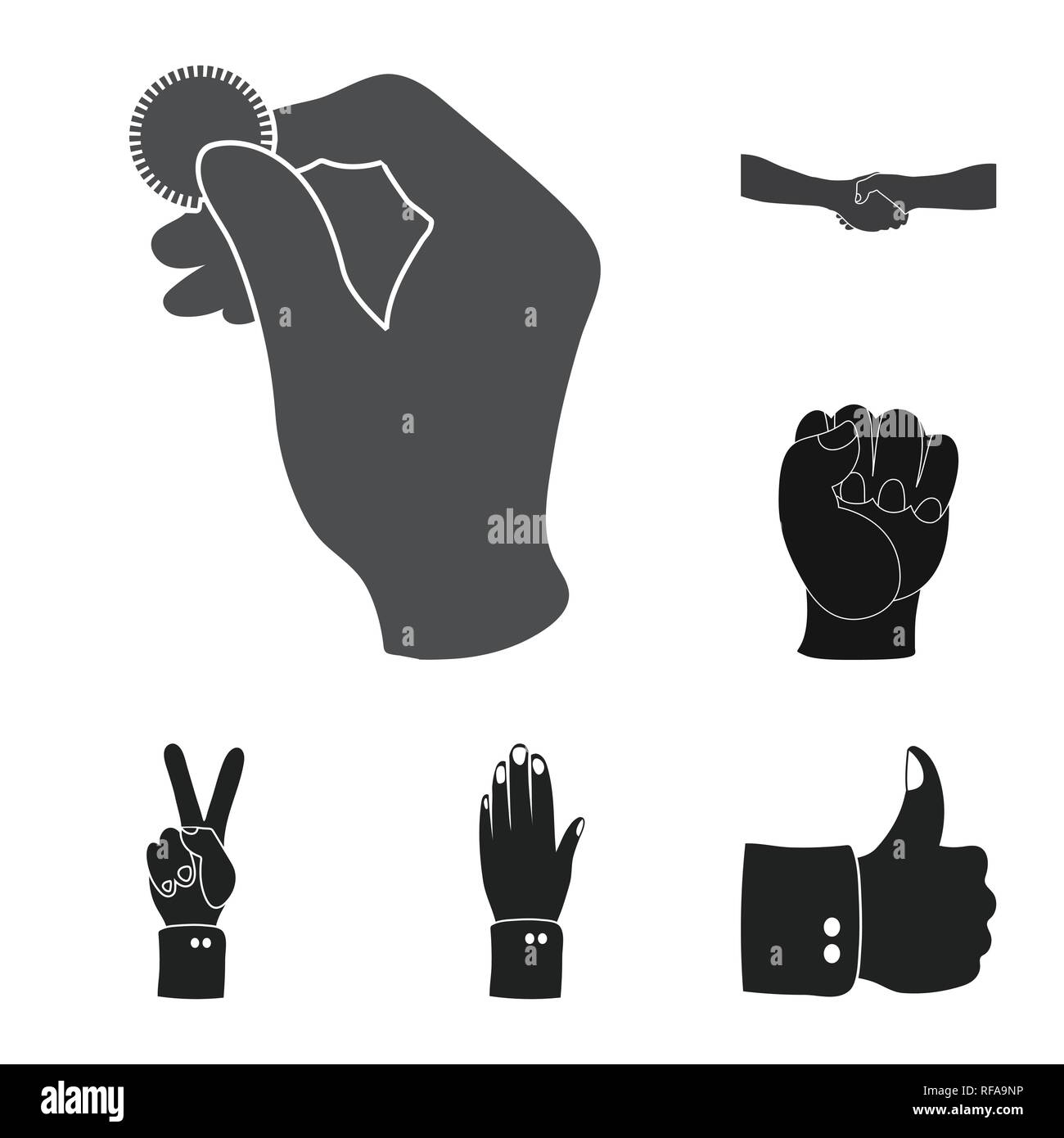 Vector design of animated and thumb symbol. Set of animated and gesture ...
