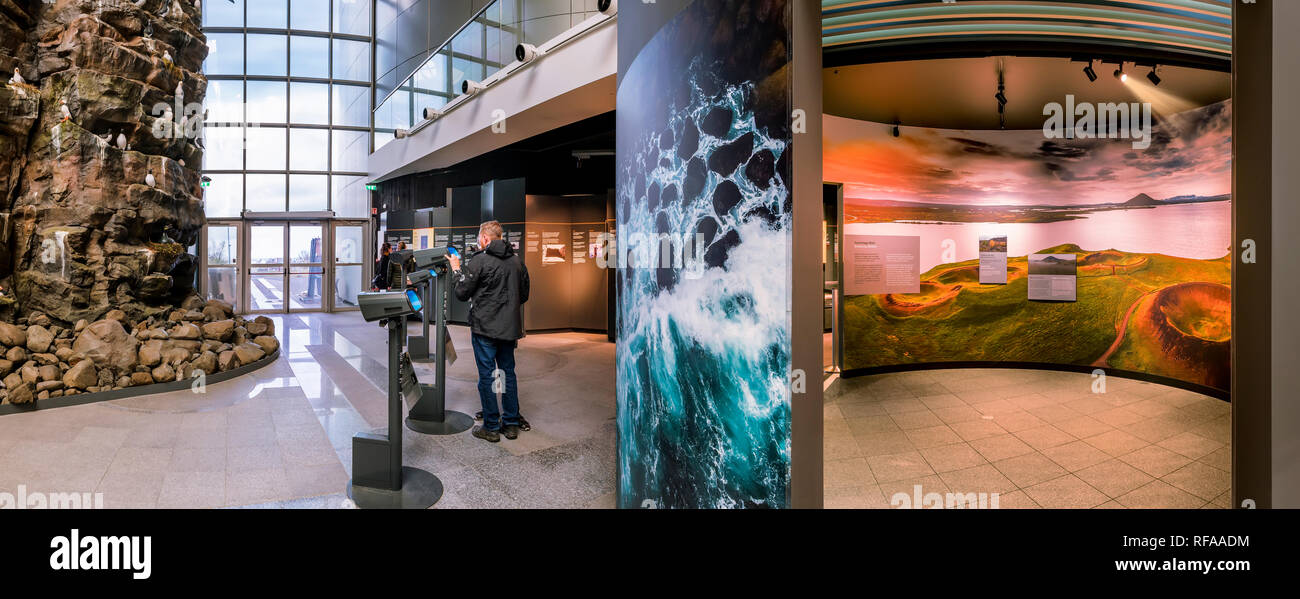 Perlan Museum (The Pearl) Reykjavik, Iceland. Perlan exhibits Icelandic ...