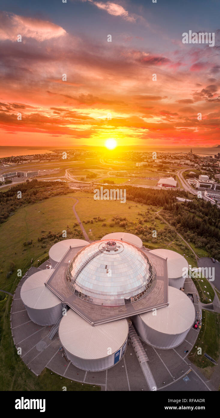 Perlan Museum (The Pearl) Reykjavik, Iceland. Perlan exhibits Icelandic ...