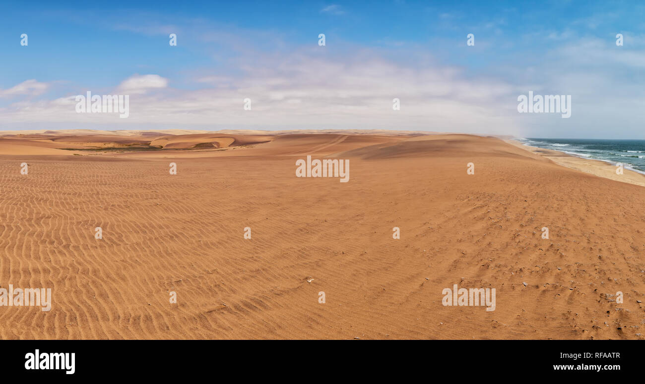 Panoramic Photograph of the Namibe Desert. Coast line with desert dunes ...