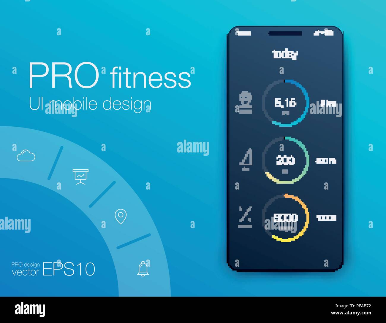 Fitness app. Ui ux design. UI design concept with web elements of ...