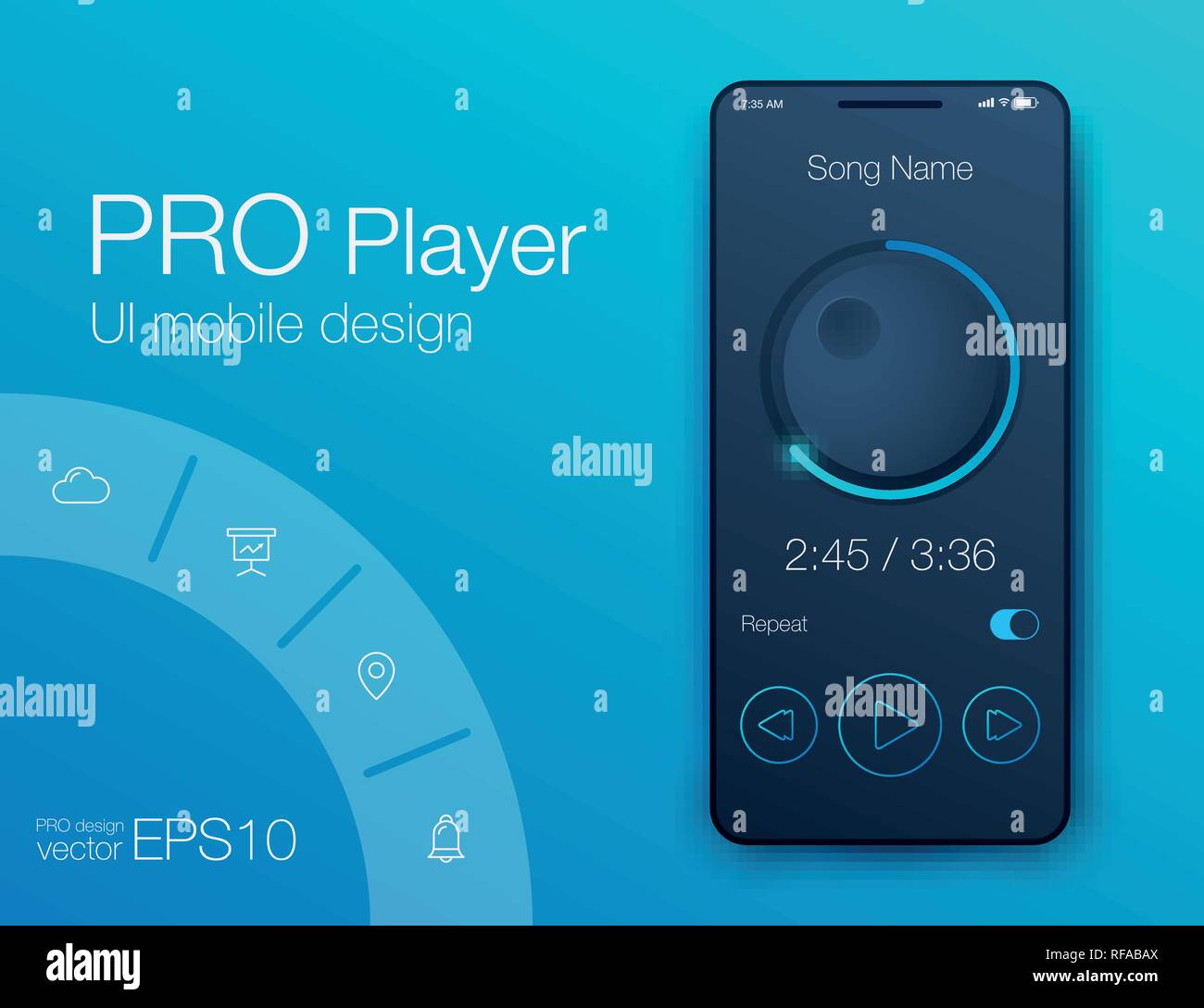 UI audio player templates templates in vector with design elements ...