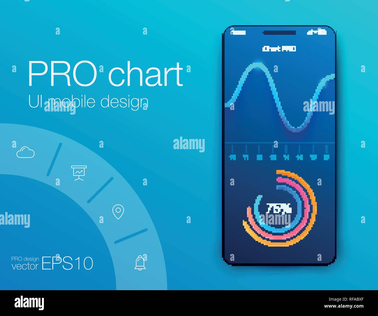 User interface with infographics with charts and graphs in flat design ...