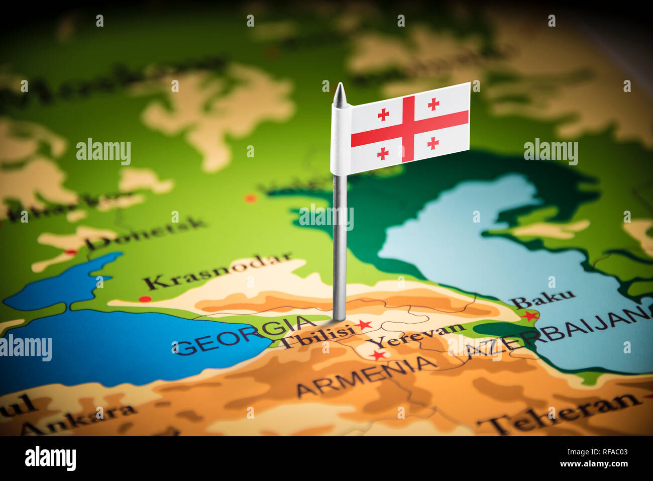Georgia marked with a flag on the map Stock Photo - Alamy