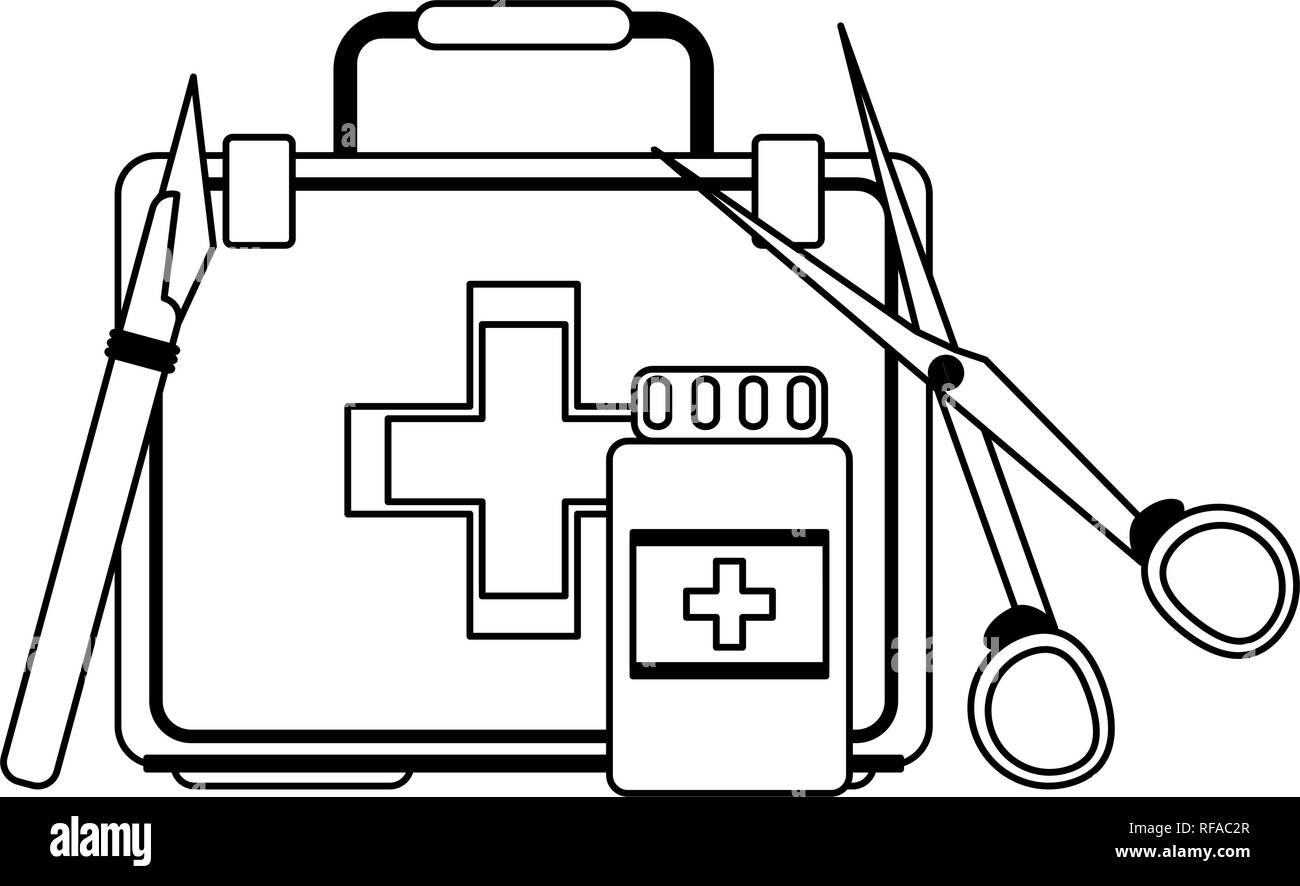 Medical and healthcare elements black and white Stock Vector Image ...