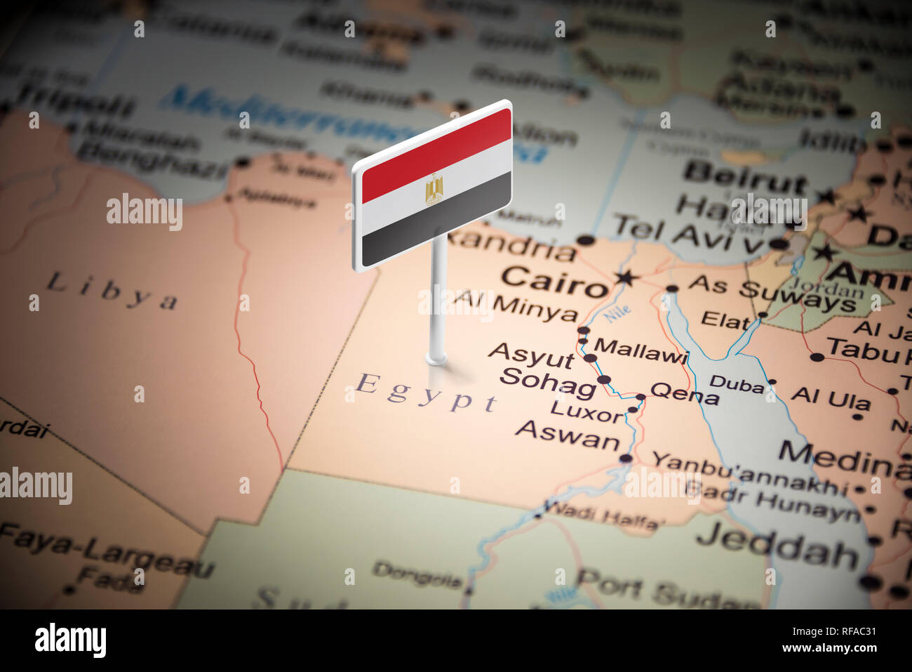 Egypt marked with a flag on the map Stock Photo - Alamy