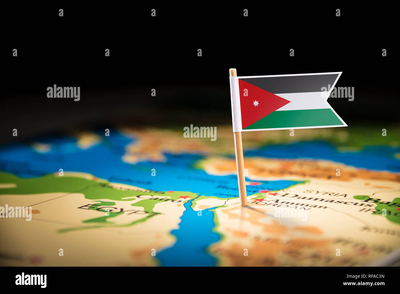 Jordan marked with a flag on the map Stock Photo - Alamy