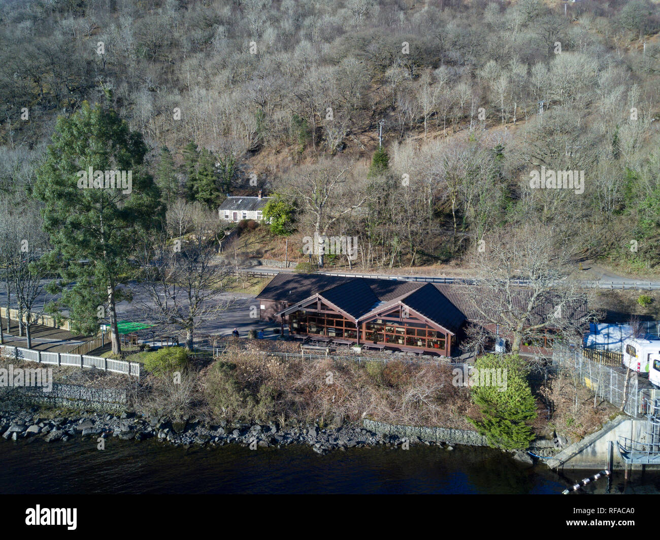 An aerial view of the Cruachan Hydro Electric dam complex in the ...