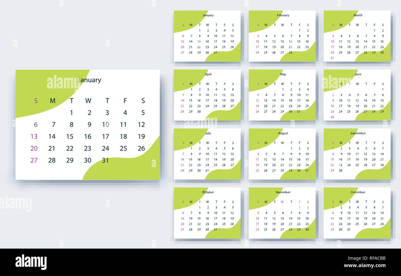 simple calendar 2019, Stock vector eps10. Color design Stock Vector ...