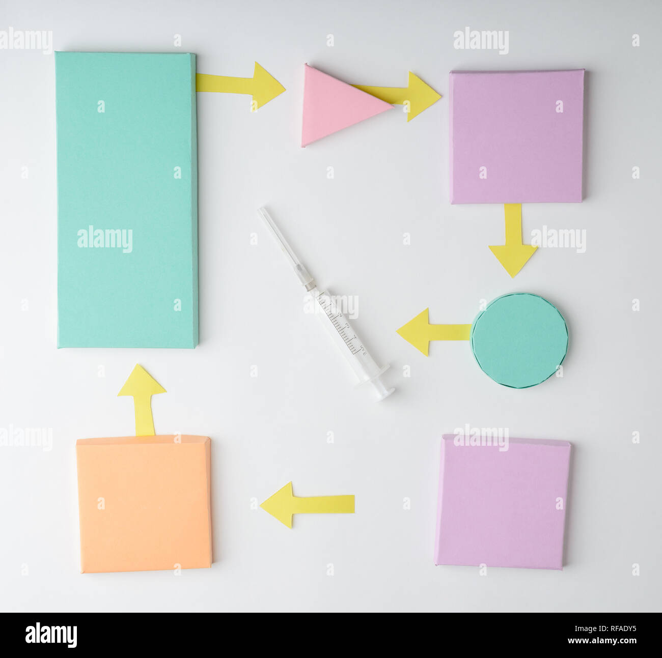 Paper blocks, arrows and syringe Stock Photo - Alamy