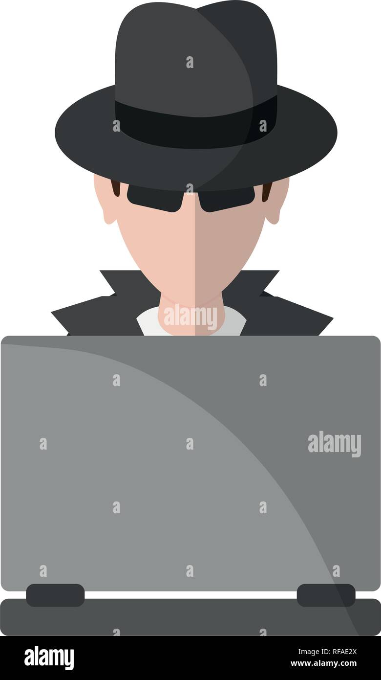 thief hacker with laptop avatar Stock Vector Image & Art - Alamy