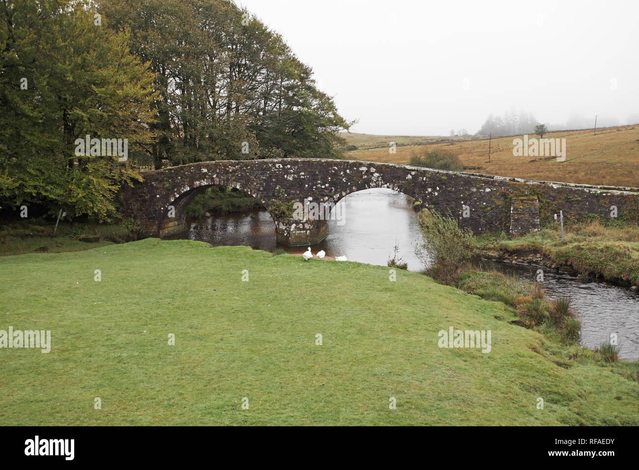 Ancient bridge over the West Dart River at Two Bridges Dartmoor ...