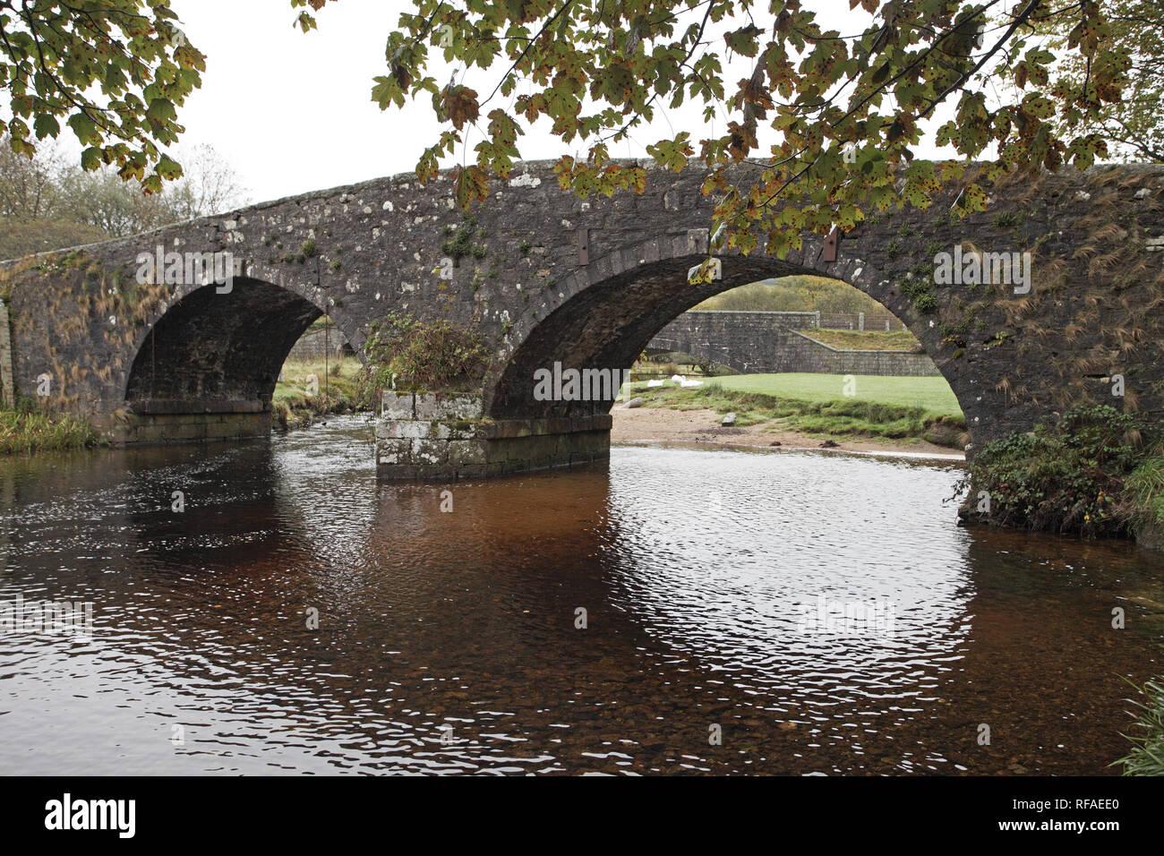Ancient bridge over the West Dart River at Two Bridges Dartmoor ...