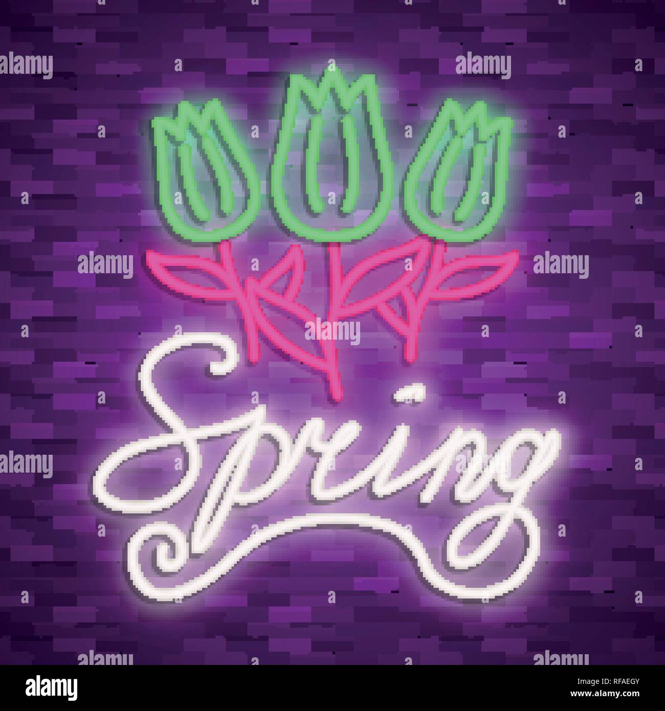 Neon banner spring. Stock vector. Poster for a spring party Stock ...