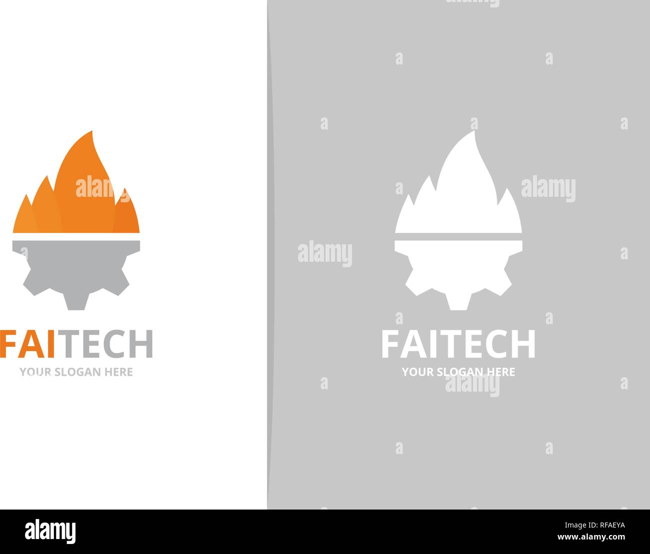 Vector fire and gear logo combination. Flame and mechanic symbol or ...