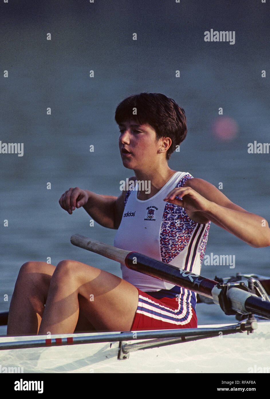 Barcelona, SPAIN. GBR W4-. Kim THOMAS, 1992 Olympic Rowing Regatta Lake ...