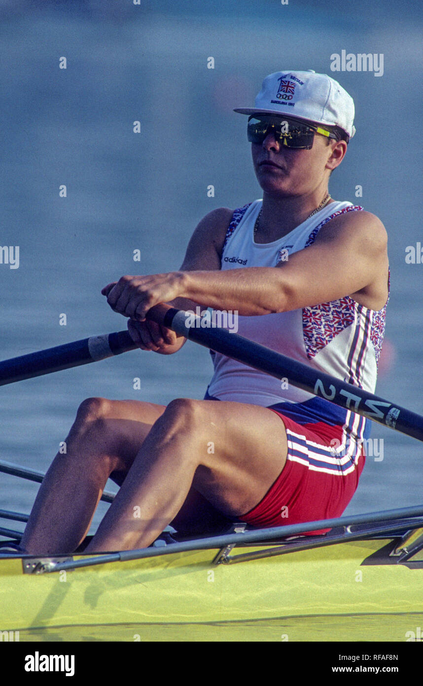 Barcelona, SPAIN. GBR W1X, Tish REID 1992 Olympic Rowing Regatta Lake ...