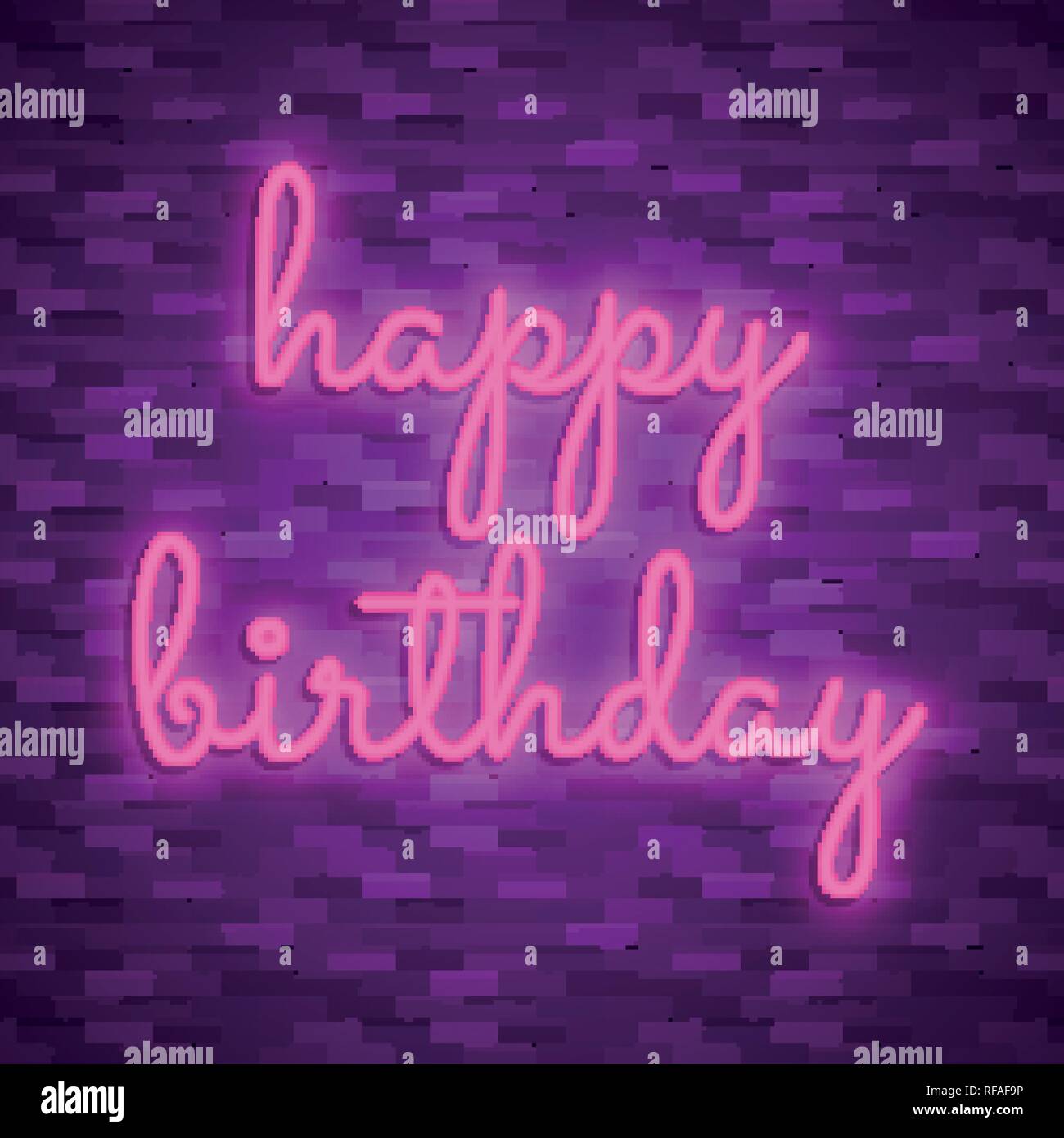 Neon light lettering, Stock vector. Happy birthday Stock Vector Image ...