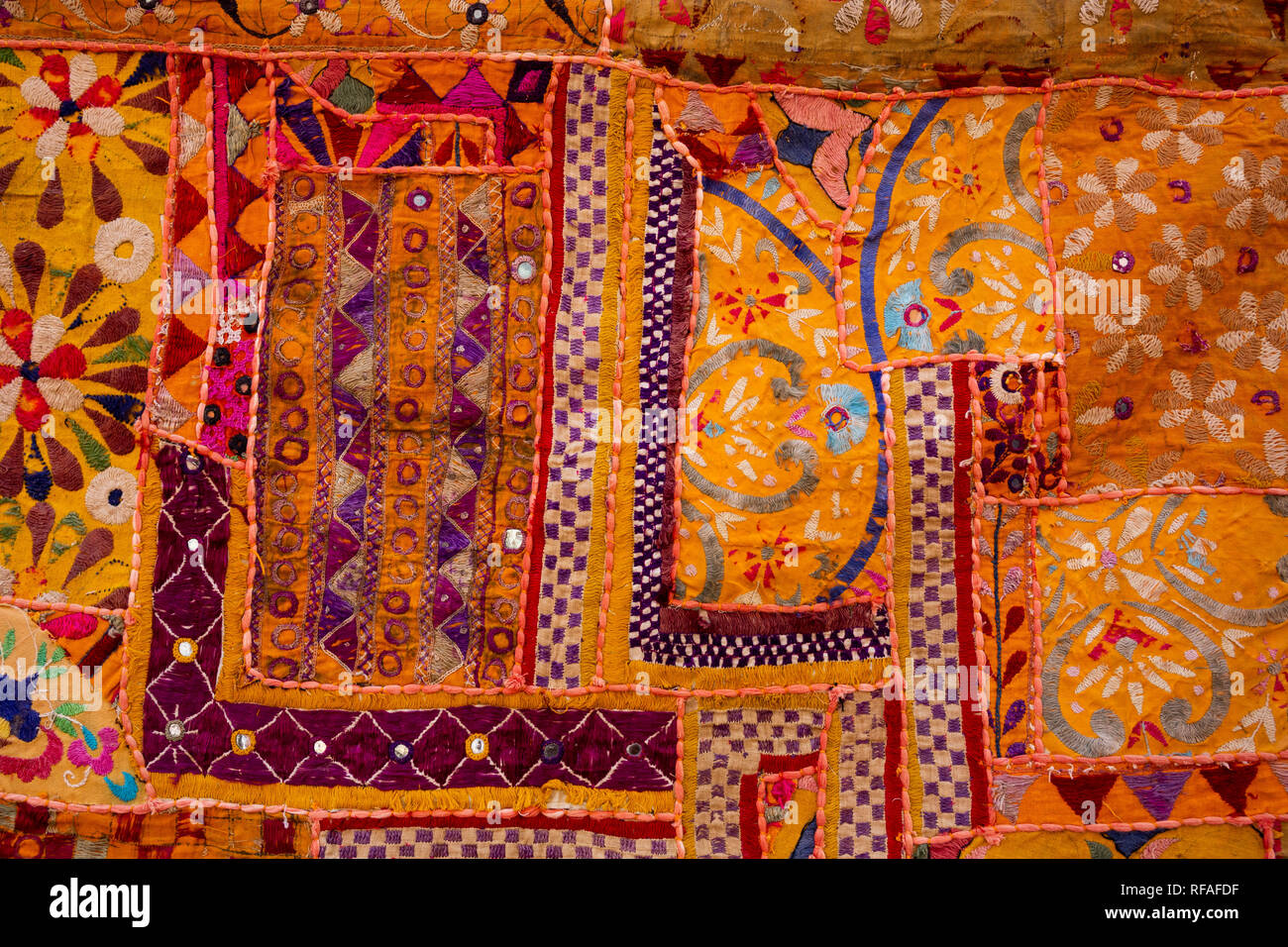 Indian patchwork carpet in Rajasthan, india Asia Close up Stock Photo ...