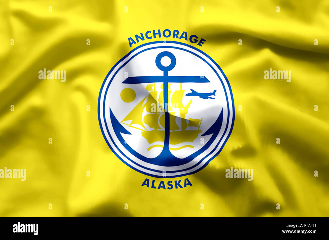 Anchorage Alaska stylish waving and closeup flag illustration. Perfect ...