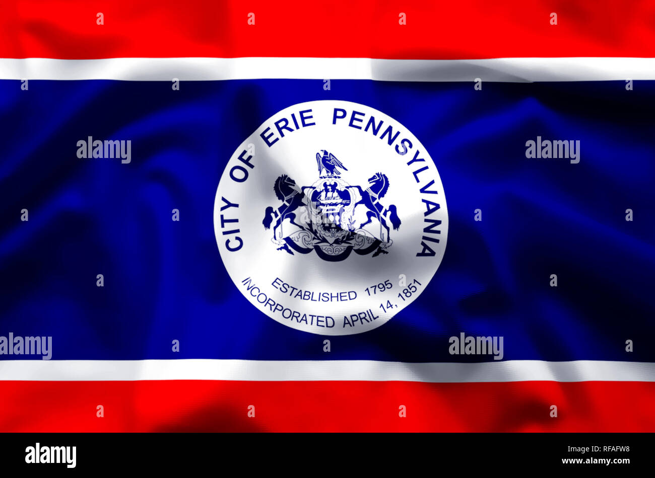 Erie Pennsylvania stylish waving and closeup flag illustration. Perfect ...