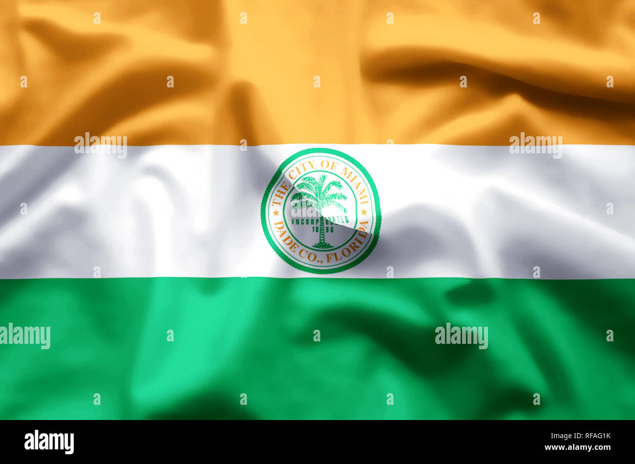 Miami Florida stylish waving and closeup flag illustration. Perfect for ...