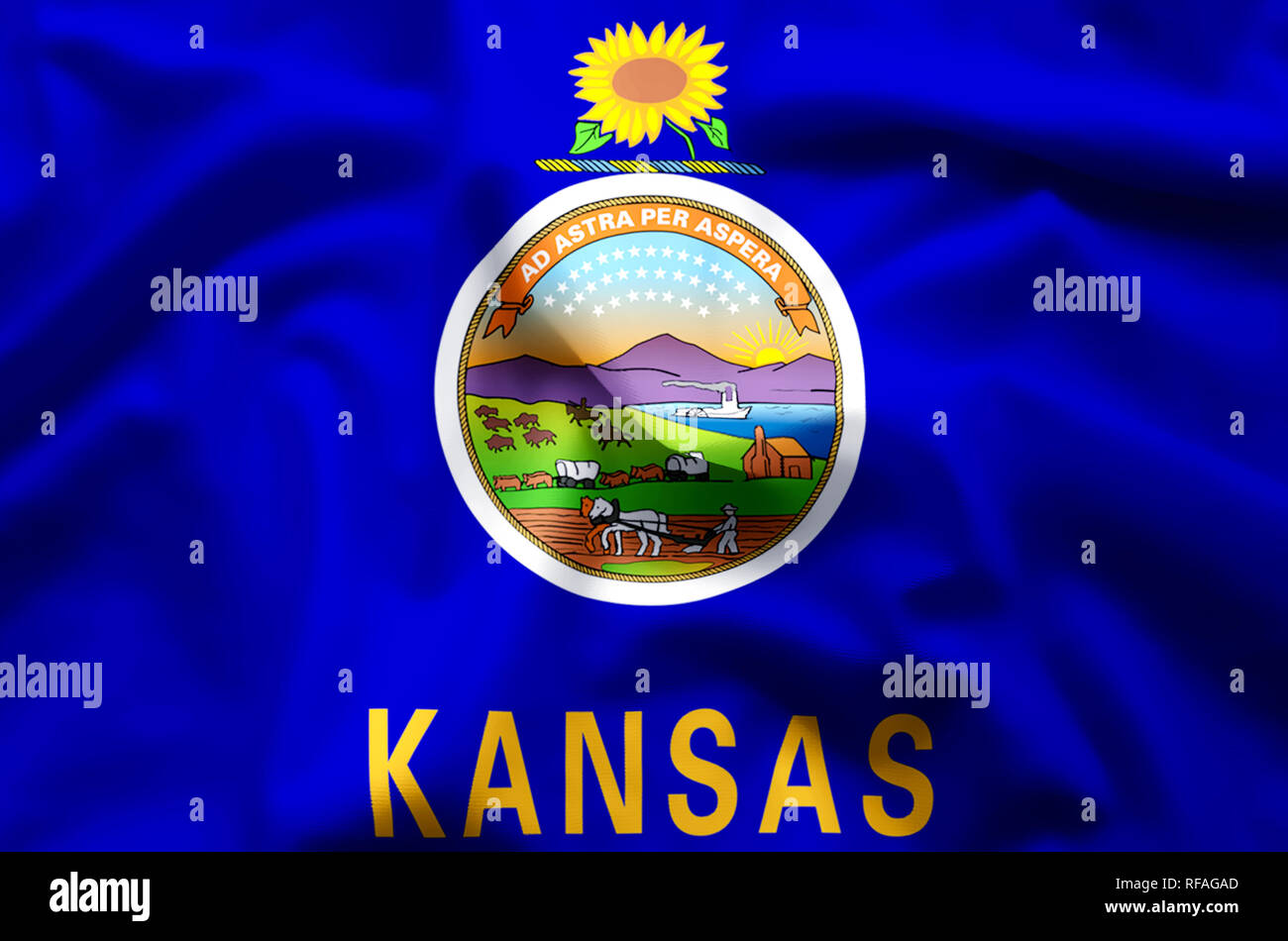 Kansas stylish waving and closeup flag illustration. Perfect for ...