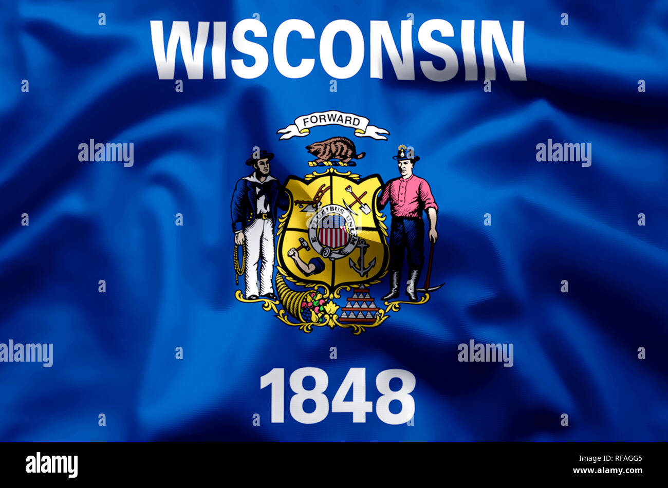 Wisconsin stylish waving and closeup flag illustration. Perfect for ...