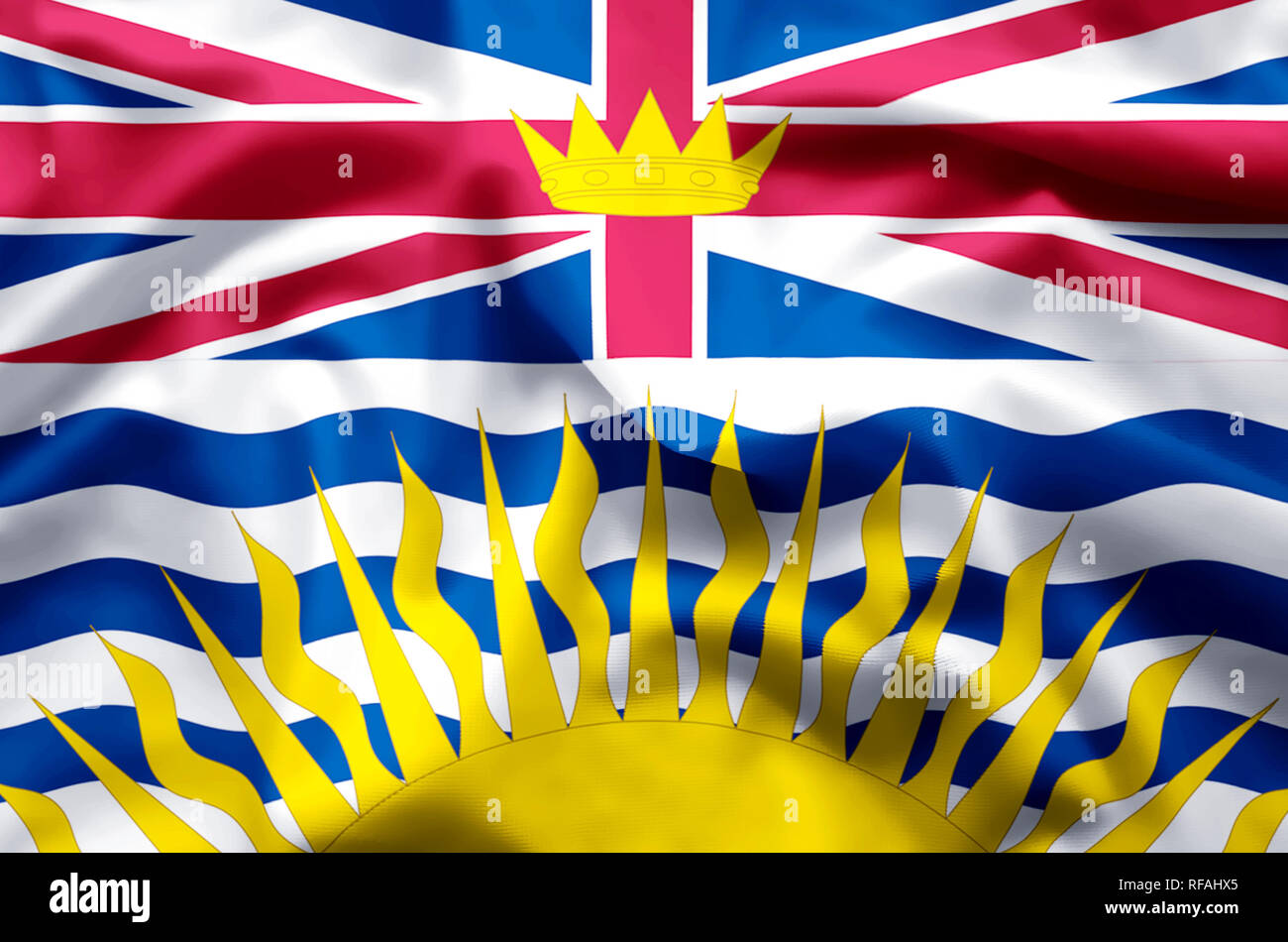 British Columbia stylish waving and closeup flag illustration. Perfect ...