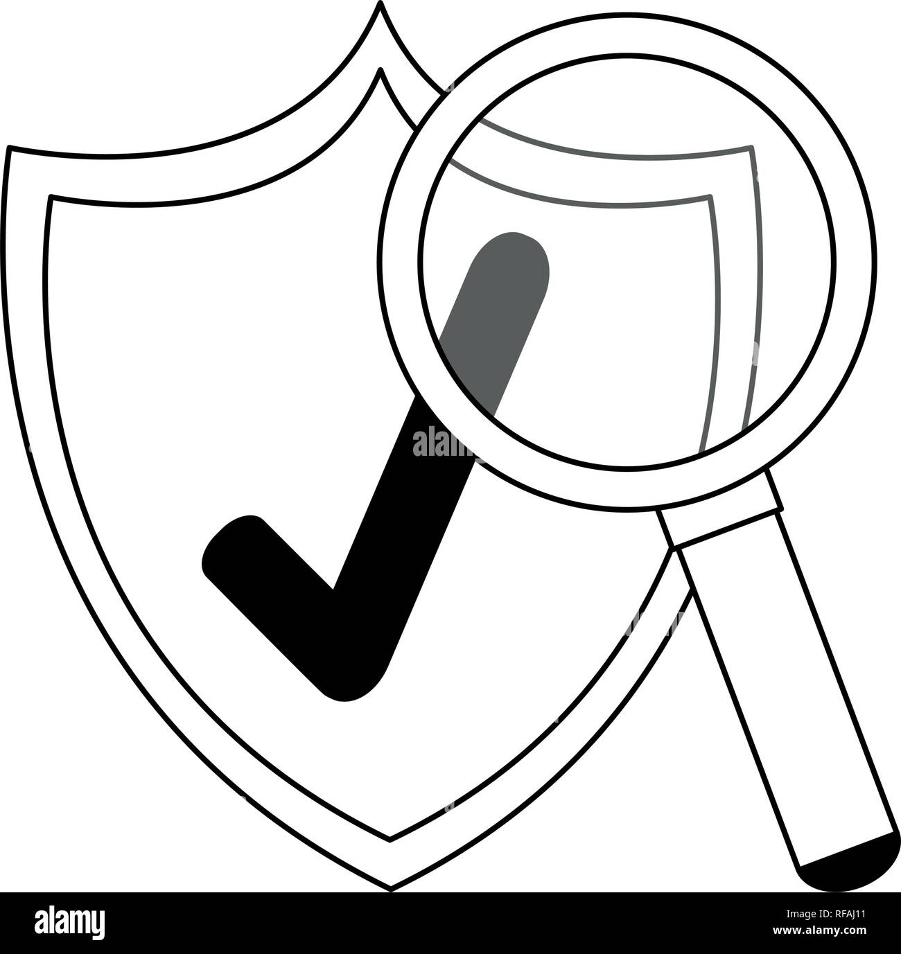 certified badge and magnifying glass symbols in black and white Stock ...